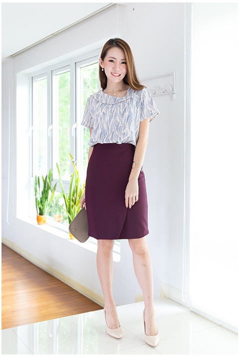 NT2070 One Side Collar Graphic Blouse – Cornflower – Narinarishop.com