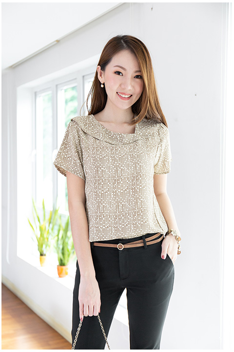 NT2070 One Side Collar Mondrini Blouse – Brown – Narinarishop.com