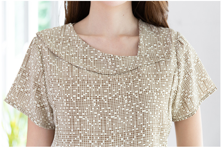 NT2070 One Side Collar Mondrini Blouse – Brown – Narinarishop.com