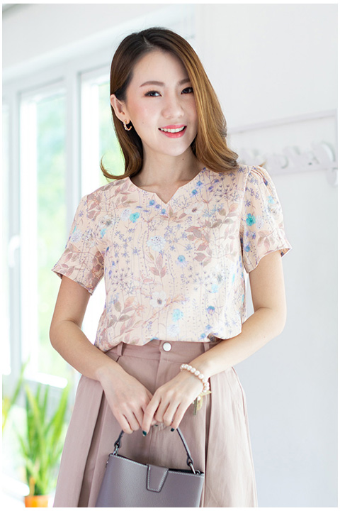 MT0206 Folded Sleeve Linen Blouse – Champagne Pink – Narinarishop.com