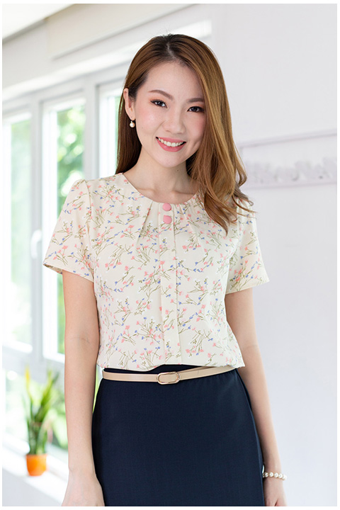 NT2328 Double Button Placket Blouse – Cream – Narinarishop.com