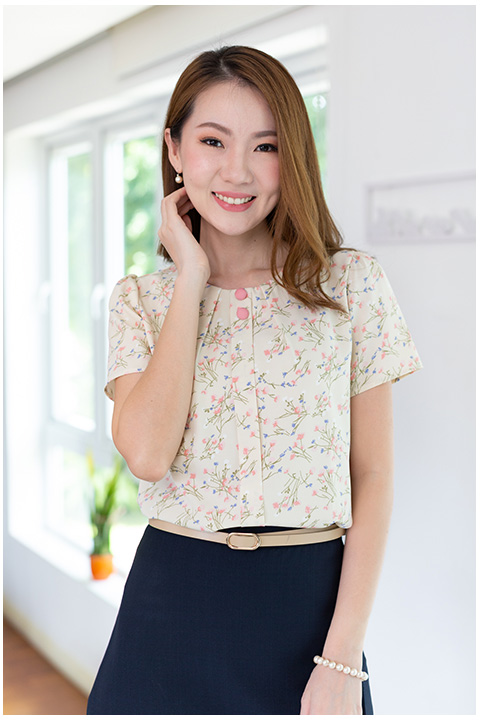 NT2328 Double Button Placket Blouse – Cream – Narinarishop.com