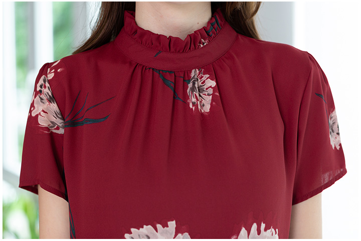 NT2343 Flower Ruff Collar Blouse – Red – Narinarishop.com