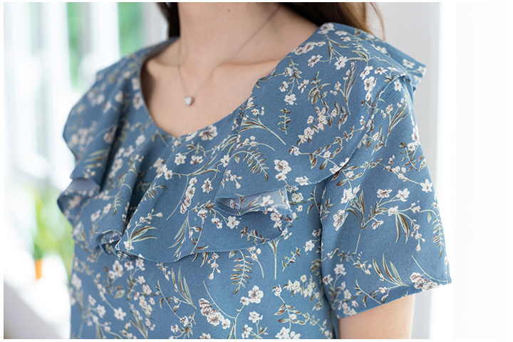 MT0801 Ruffle Collar Blouse – Faded Blue – Narinarishop.com