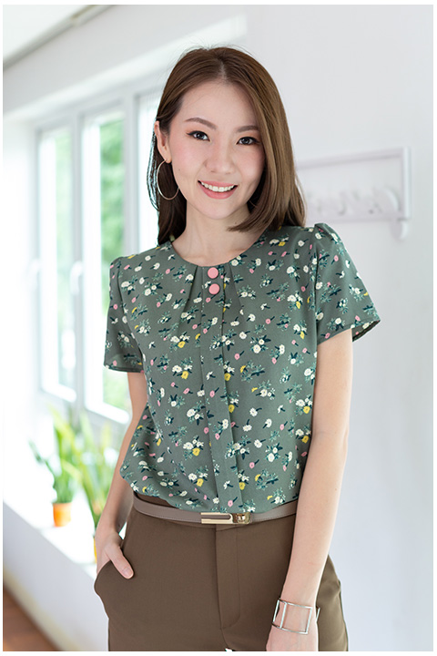 NT2328 Double Button Placket Blouse – Dark Green – Narinarishop.com