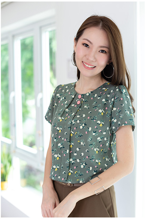NT2328 Double Button Placket Blouse – Dark Green – Narinarishop.com