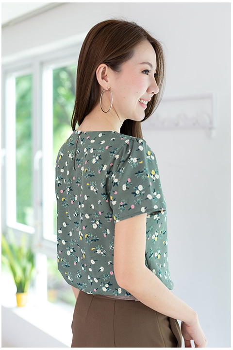 NT2328 Double Button Placket Blouse – Dark Green – Narinarishop.com