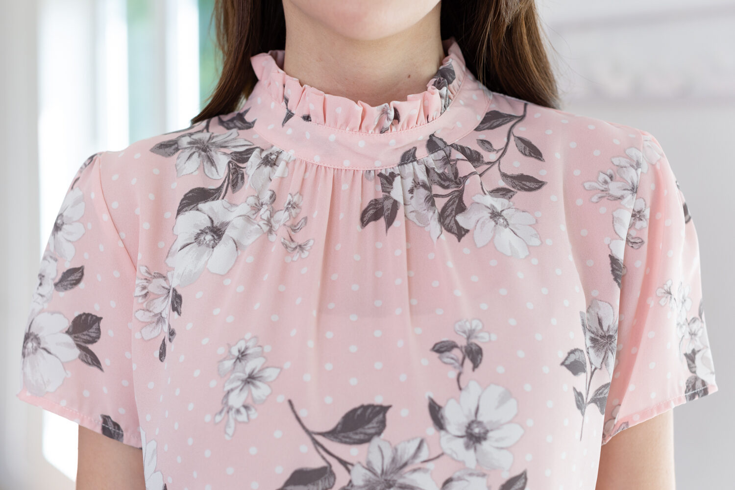NT2343 Flower Ruff Collar Blouse – Light Pink – Narinarishop.com