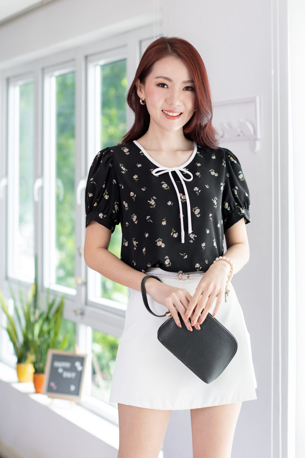 MT2203 Balloon Sleeve with Bow Blouse – Black – Narinarishop.com