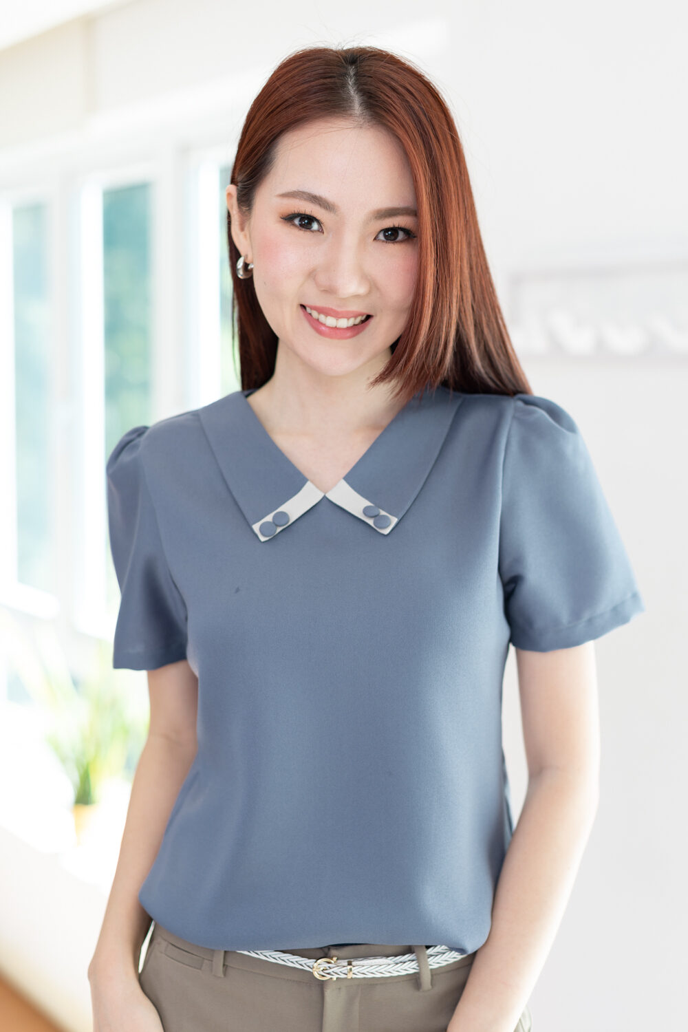 NT2351 Double Button Point Collar Blouse – Violet – Narinarishop.com