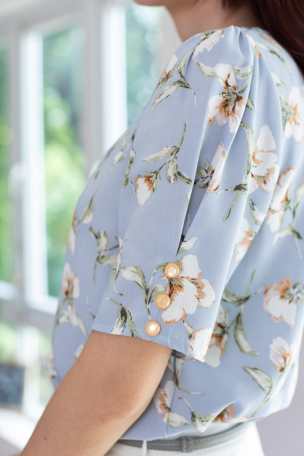 NT2395 Triple Button Sleeve Blouse – Light Blue – Narinarishop.com