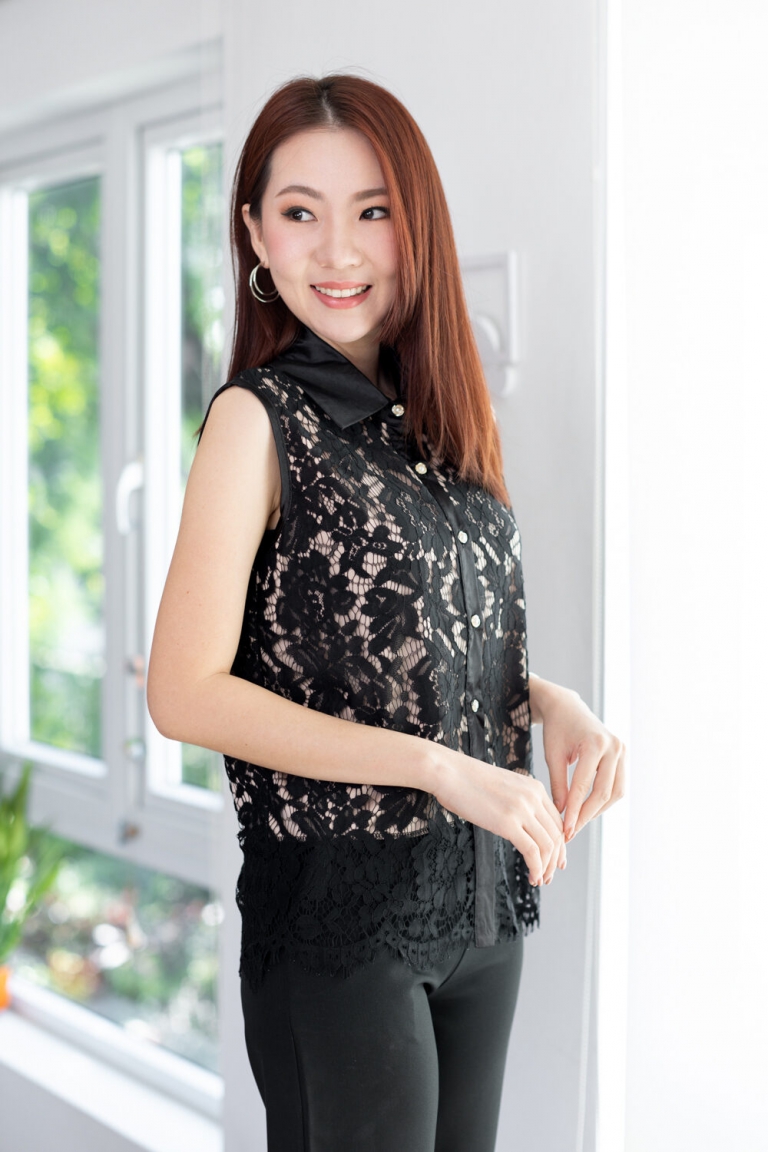 NT2398 Lace Sleeveless Shirt – Black – Narinarishop.com