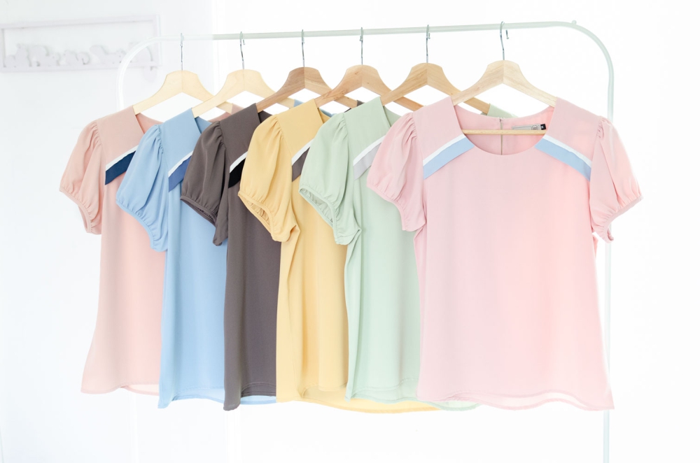 MT4224 Contrast Trim Puff Sleeve Blouse – Yellow – Narinarishop.com