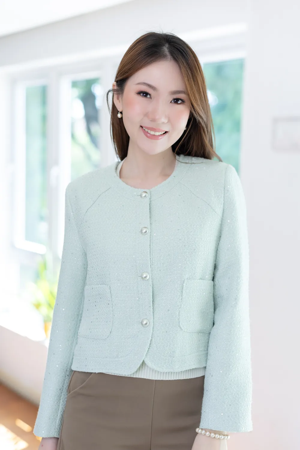 NO110 Silver Button Short Jacket – Mint – Narinarishop.com